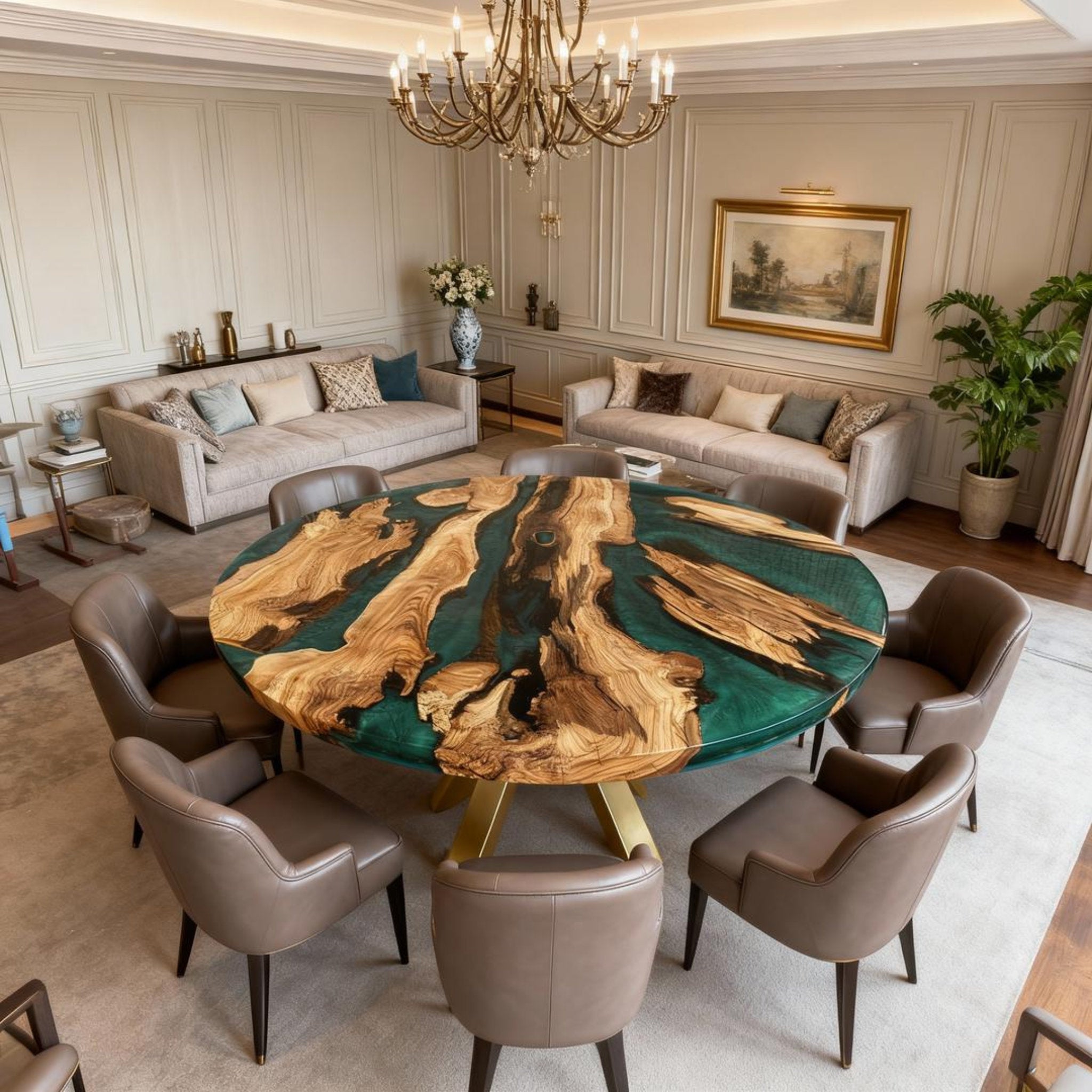 Custom Olive Wood Epoxy Resin River Table Emerald Teal Resin ZHD-628 ...